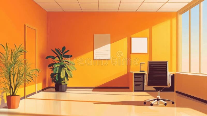 Empty Office Space Plants Sunlight Minimalist Design Bright Colors ...