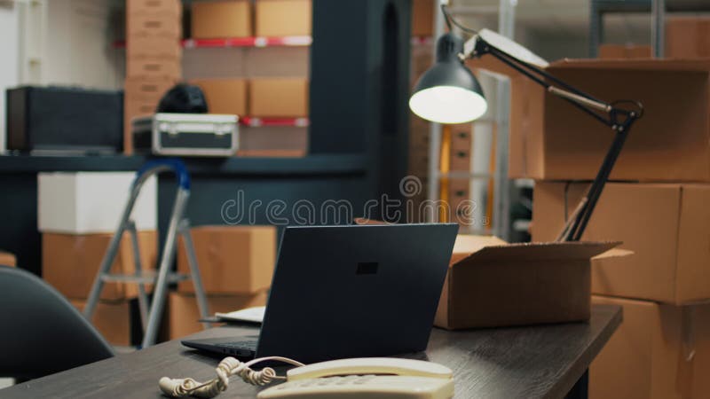 Empty Office Space in Storage Room Warehouse Filled with Cardboard ...