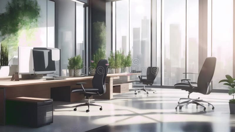 Empty Office Space. Sunlight and Butterflies Fluttering Around Stock ...