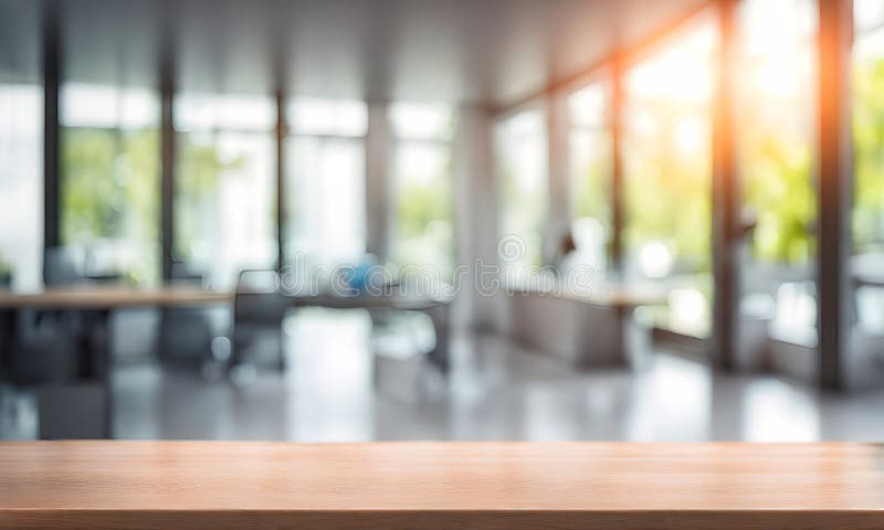 Empty Office Table with Skyline Window Backdrop Stock Illustration ...