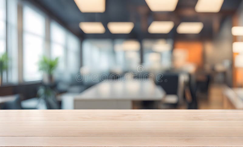 Empty Office Table with Skyline Window Backdrop Stock Illustration ...