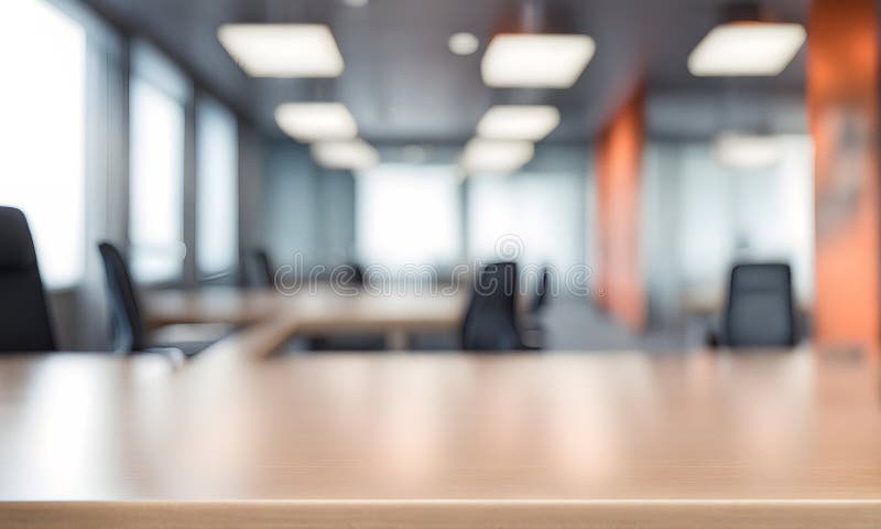 Empty Office Table with Skyline Window Backdrop Stock Illustration ...