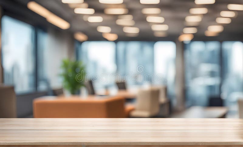 Empty Office Table with Skyline Window Backdrop Stock Illustration ...