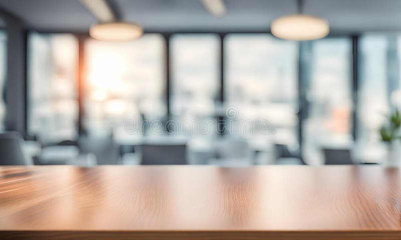 Empty Office Table with Skyline Window Backdrop Stock Illustration ...