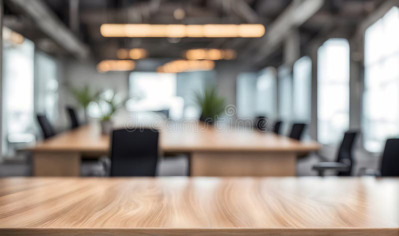 Empty Office Table with Skyline Window Backdrop Stock Illustration ...