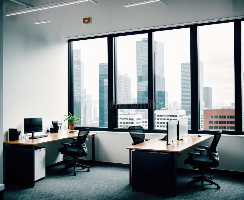 An Empty Office with Two Desks and a Window View. Stock Photo - Image ...