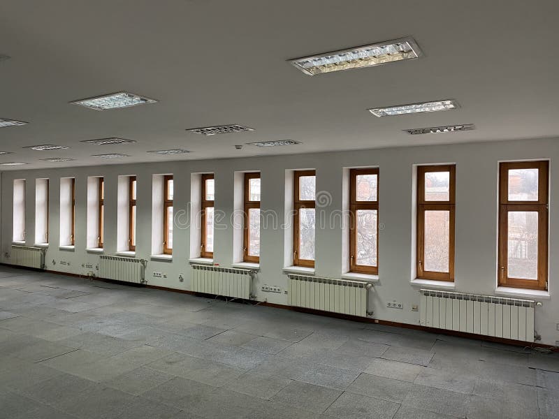 Empty Office with Wooden Windows Stock Image - Image of clean, office ...