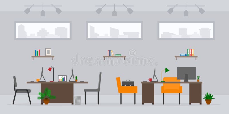 Empty Office Working Place Vector Illustration. Table, Desk, Chair ...