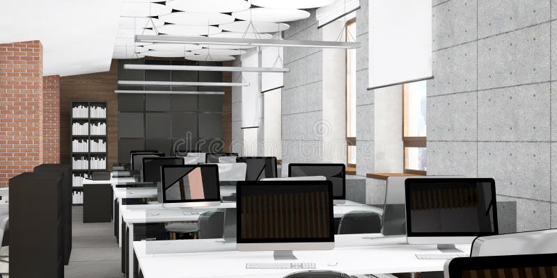 Empty Office Work Place Visualization Stock Illustration - Illustration ...