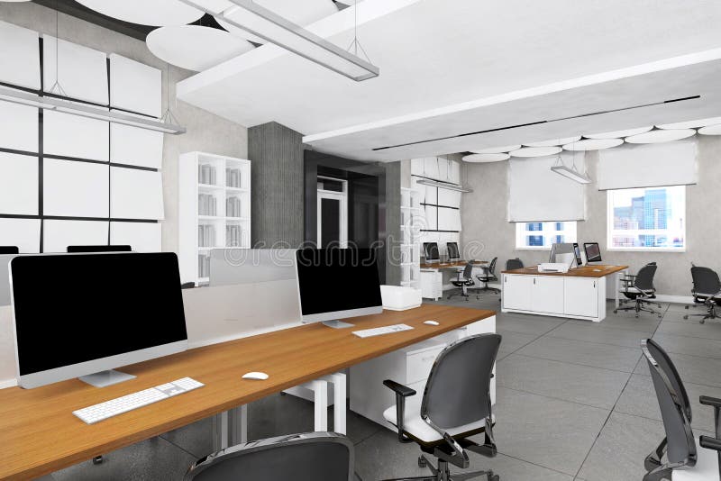 Empty Office Work Place Visualization Stock Illustration - Illustration ...