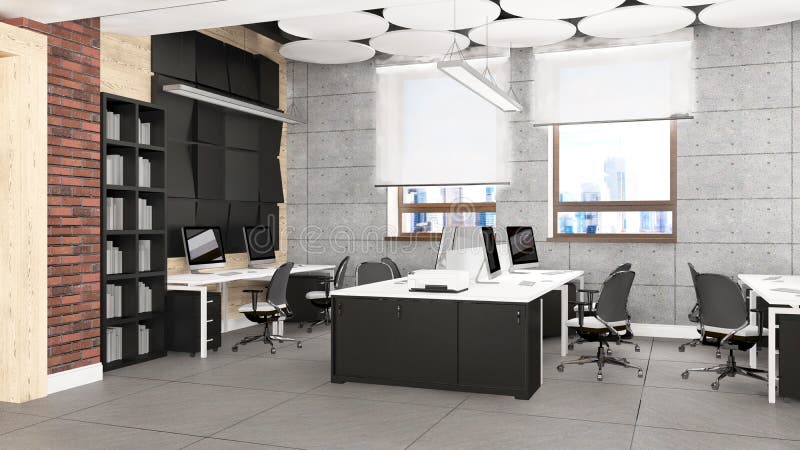 Empty Office Work Place Visualization Stock Illustration - Illustration ...