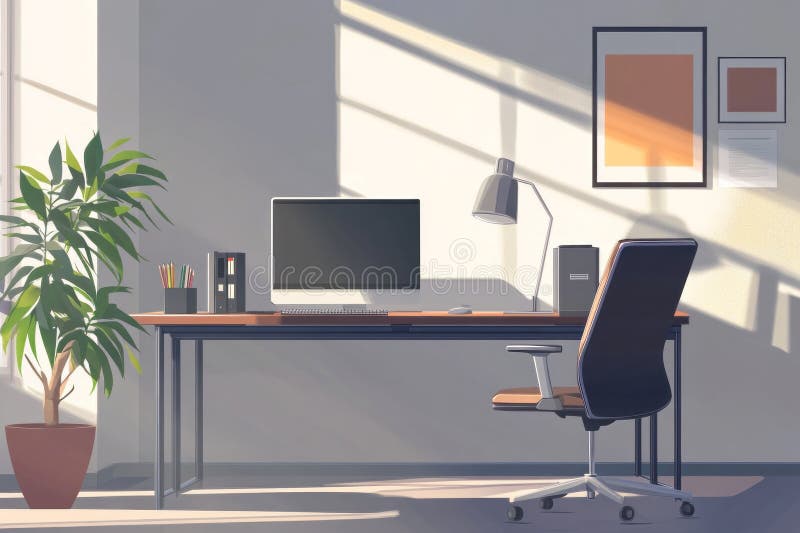 Empty Office Workplace with Table, Chair and Computer Stock Image ...