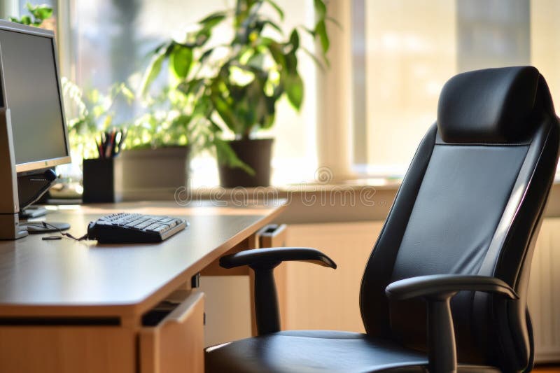 Empty Office Workplace with Table, Chair and Computer Stock Photo ...