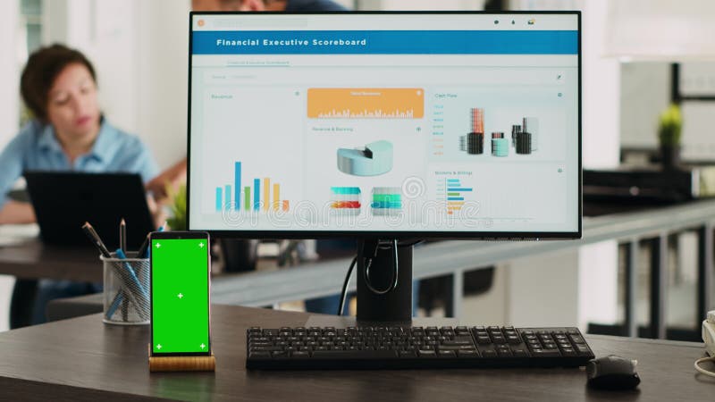 Empty Office Workstation with Greenscreen Stock Video - Video of ...