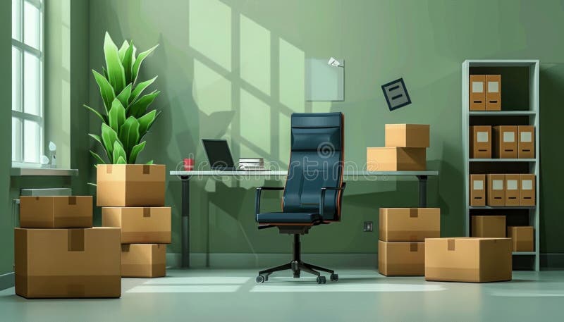 Empty Office Workstation: Illustration with Boxes Stock Photo - Image ...
