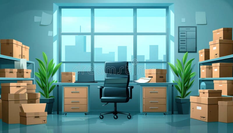 Empty Office Workstation: Illustration with Boxes Stock Image - Image ...