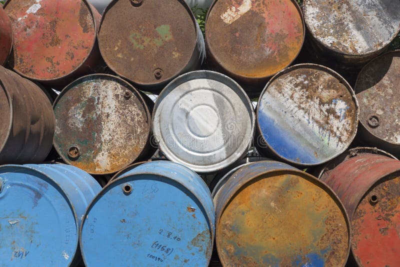 Empty Oil Barrels, Rusty and Weathered Stock Image - Image of industry ...