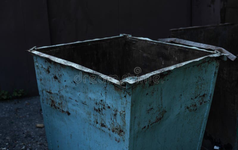Empty old metal trash can stock image. Image of garbage - 222879723