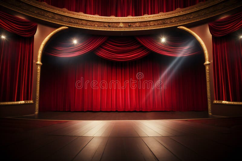 Empty Old Opera Gala Theater Stage and Red Velvet Curtains Stock Image ...