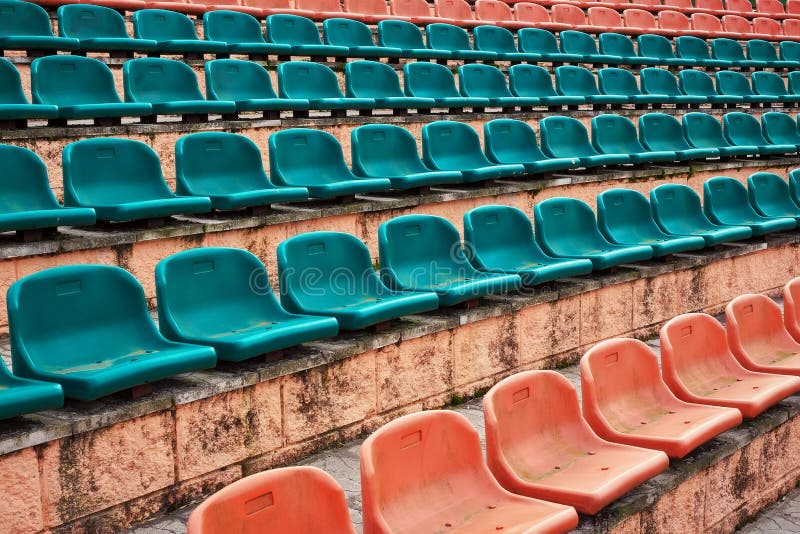 Empty Old Plastic Seats at Stadium, Open Door Arena. Stock Photo ...