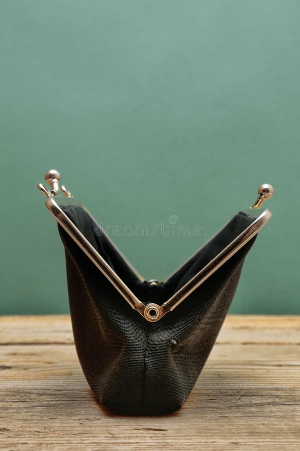Empty old purse stock photo. Image of wood, debt, wooden - 133554644