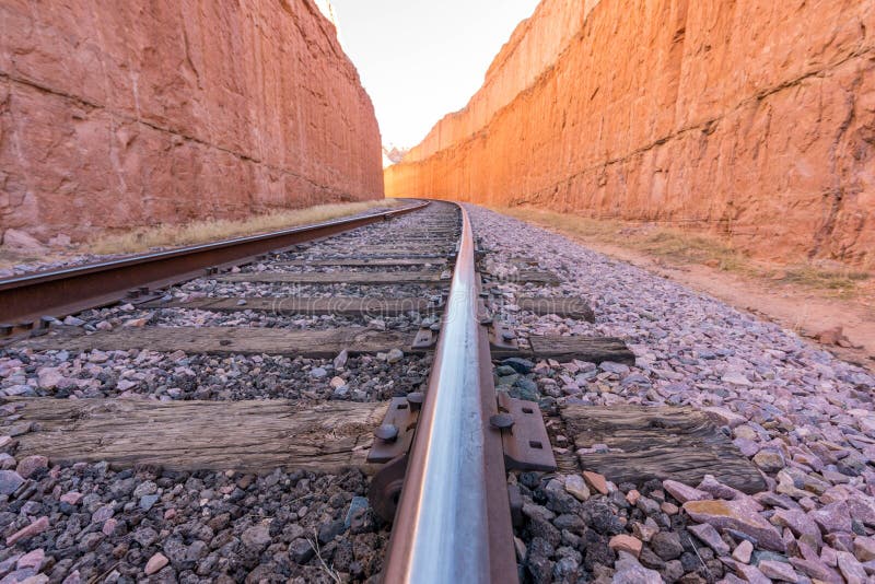Empty Old Railway Train Track Passing through a Canyon Stock Photo ...