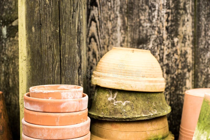Empty Old Retro Terracotta Pots Stock Photo - Image of idyllic, flower ...