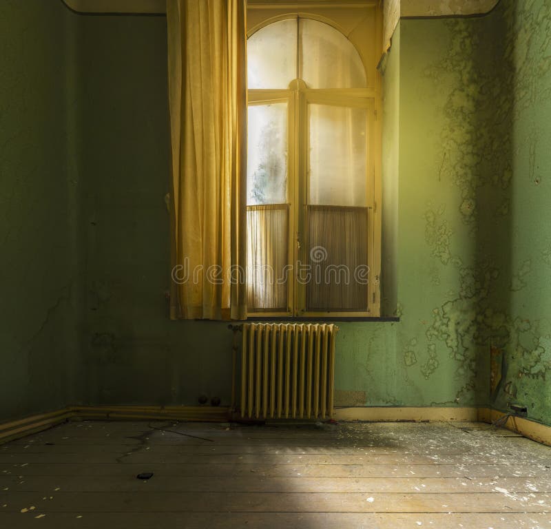 Empty and Old Room with Green Walls and a Window Stock Photo - Image of ...