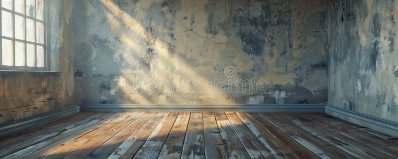 Empty Old Room with Wooden Floor and Blank Rough Wall, Generated Ai ...