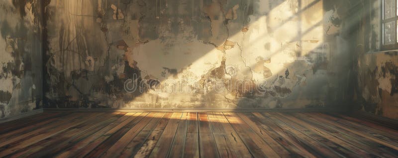 Empty Old Room with Wooden Floor and Blank Rough Wall, Generated Ai ...