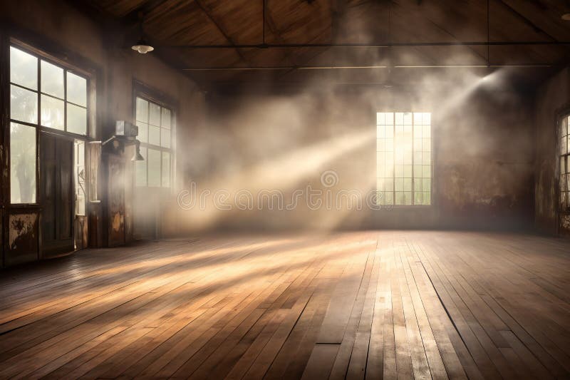 Empty Old Rustic Studio or Stage with Smoke and Lights Stock ...