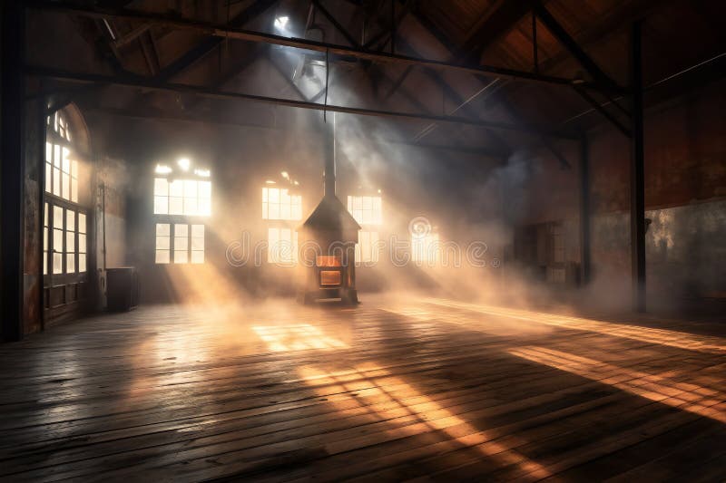Empty Old Rustic Studio or Stage with Smoke and Lights Stock ...