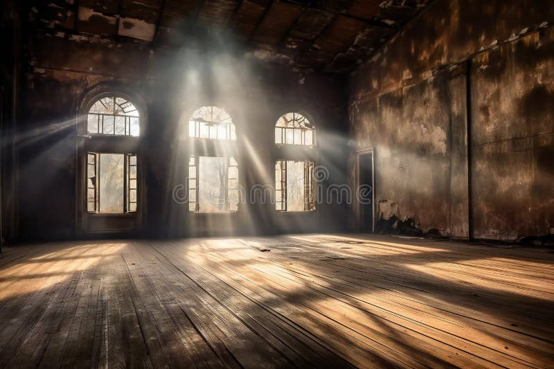 Empty Old Rustic Studio or Stage with Smoke and Lights Stock ...