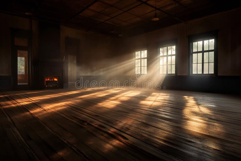 Empty Old Rustic Studio or Stage with Smoke and Lights Stock ...