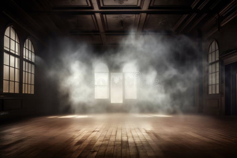 Empty Old Rustic Studio or Stage with Smoke and Lights Stock ...