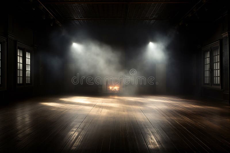 Empty Old Rustic Studio or Stage with Smoke and Lights Stock ...