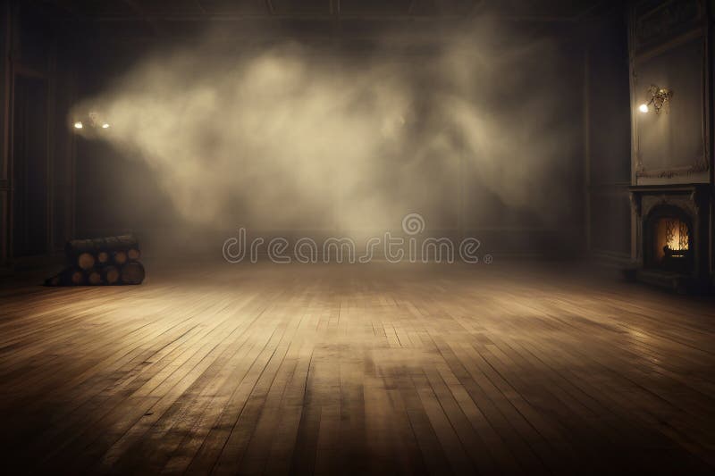 Empty Old Rustic Studio or Stage with Smoke and Lights Stock ...
