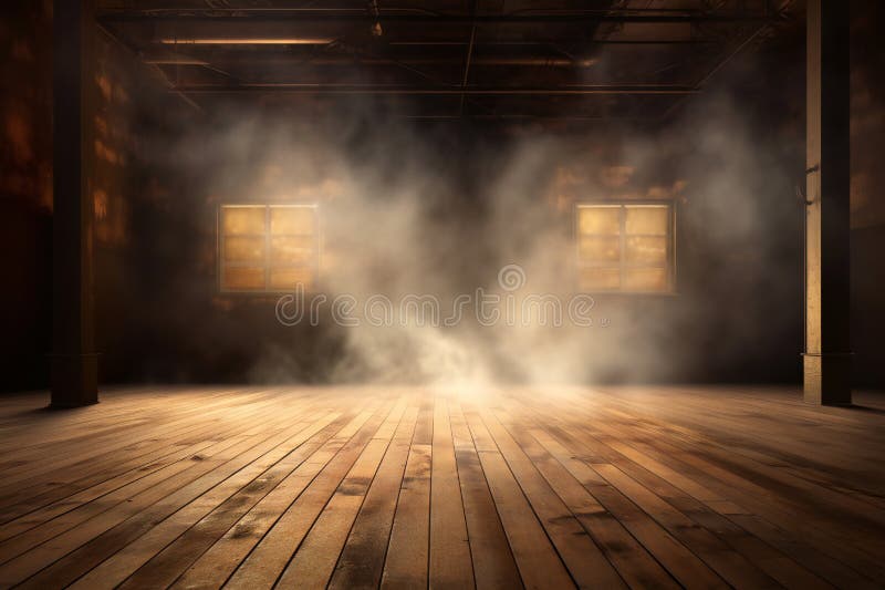 Empty Old Rustic Studio or Stage with Smoke and Lights Stock ...
