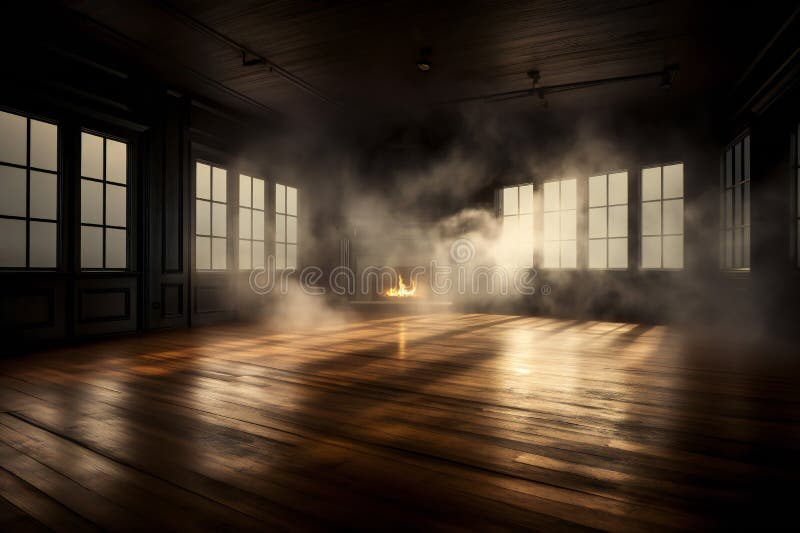 Empty Old Rustic Studio or Stage with Smoke and Lights Stock ...