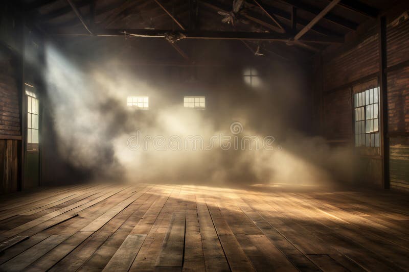 Empty Old Rustic Studio or Stage with Smoke and Lights Stock ...