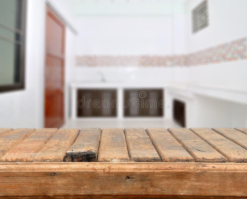 Empty Old Top Table Against Kitchen Space Stock Photo - Image of ...
