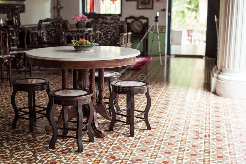 Empty Old and Vintage Table and Chair Decoration in a Room Stock Image ...