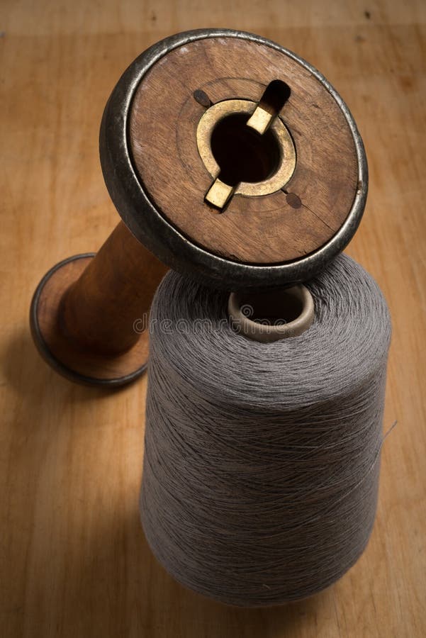 Empty Old Wooden Spool beside Grey Thread Stock Photo - Image of spool ...