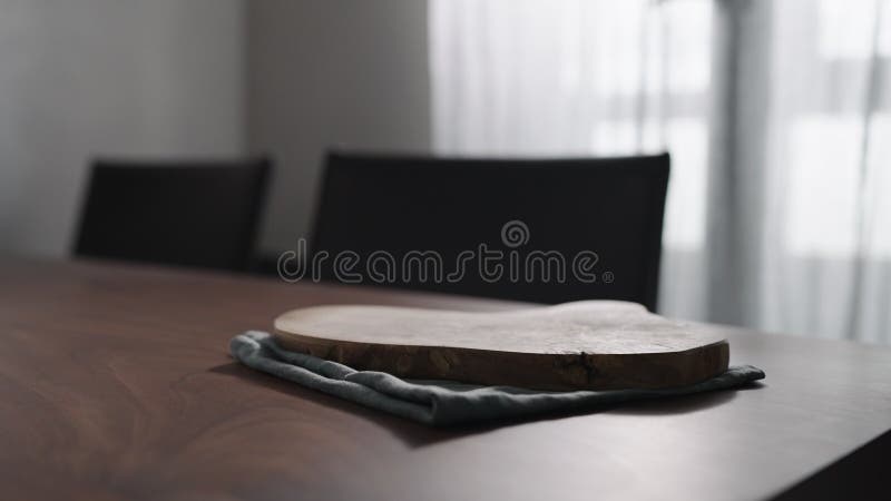 Empty Olive Wood Board on Walnut Table Stock Photo - Image of dark ...