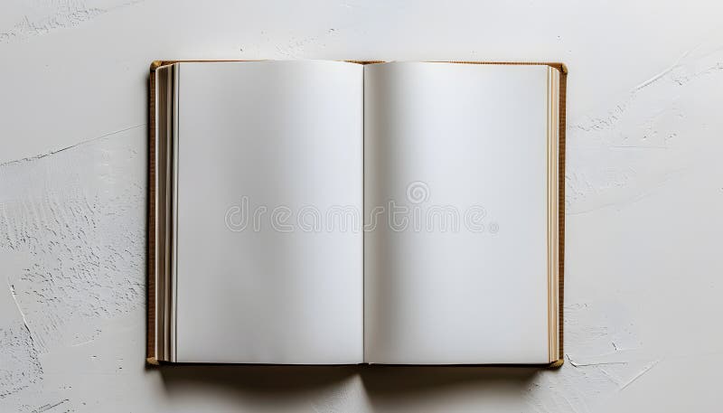 An Empty Open Book Lies on a White Table, Showcasing Its Blank ...