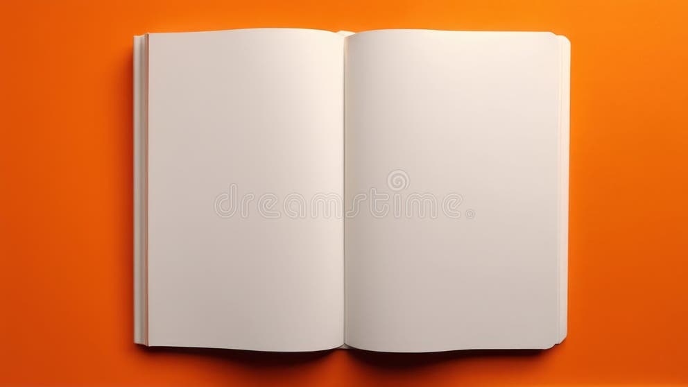 Empty Open Book on Orange Background Stock Image - Image of advertise ...