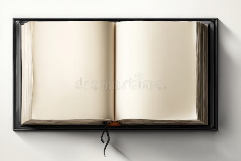Empty Open Book on Table with Blank Pages and Shadowed Exterior for ...