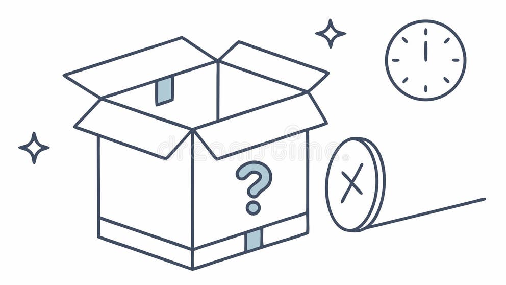 Empty Open Box with Question Mark and Clock, Mystery Order, Vector ...