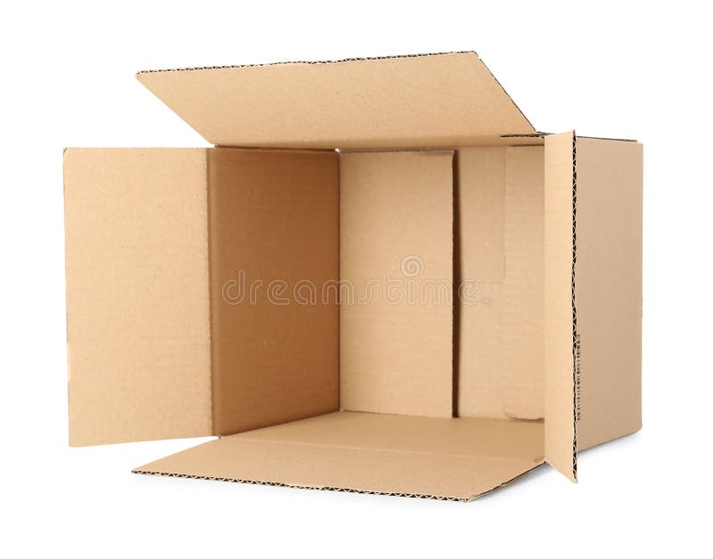 Empty Open Cardboard Box Isolated on White Stock Image - Image of ...
