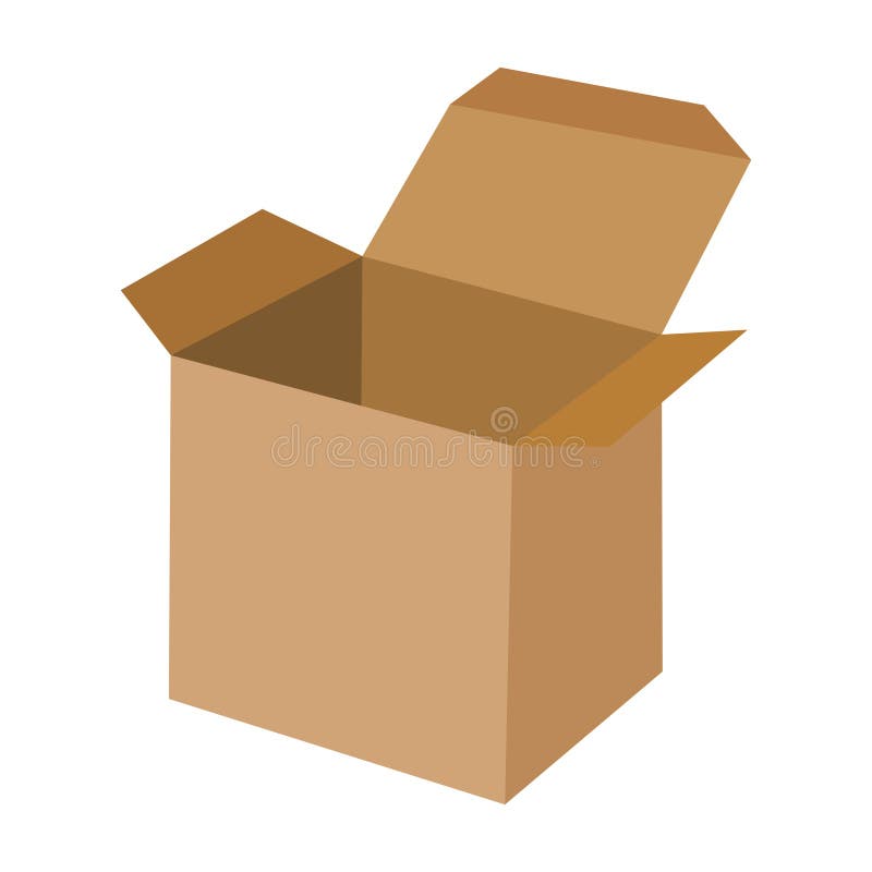 Empty Open Cardboard Box Isolated on White Background. Side View. Brown ...